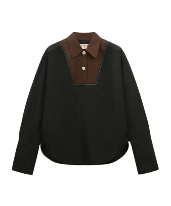 Marni Poplin Shirt With Contrast Bib - Black