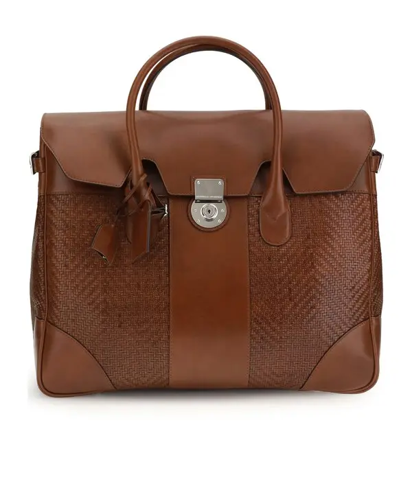 Brunello Cucinelli Woven Tote Bag With Clasp Closure - Brown
