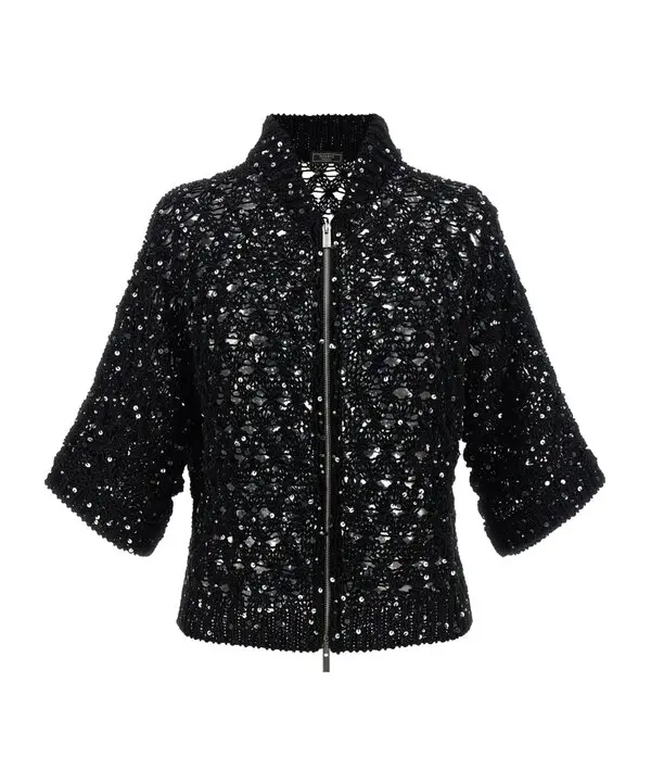 Peserico Sequined Mesh Zip Cardigan - Black