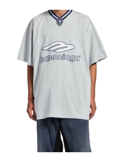 Balenciaga 3b V-neck Oversized Football T-shirt - Gray/white