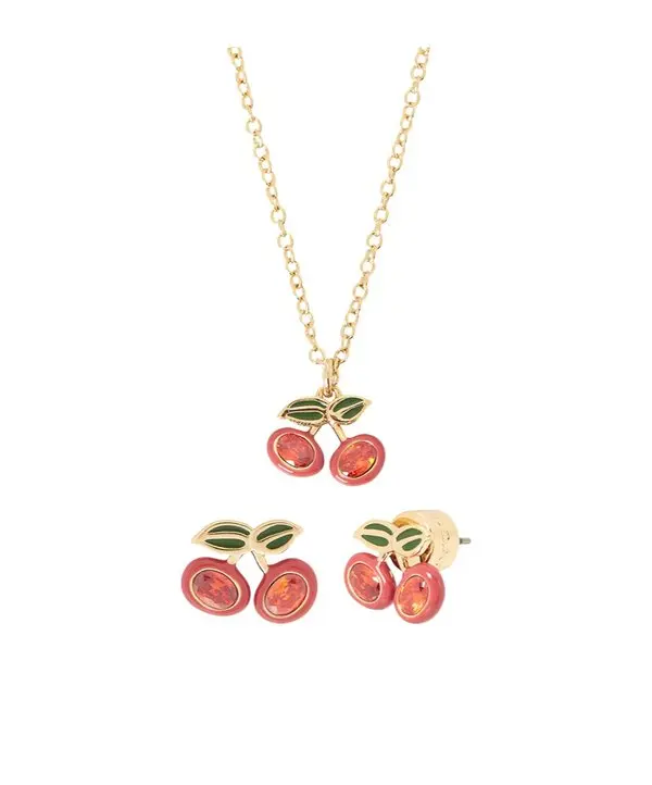 COACH Cherry Charm Necklace And Stud Earrings Set - Multicolor