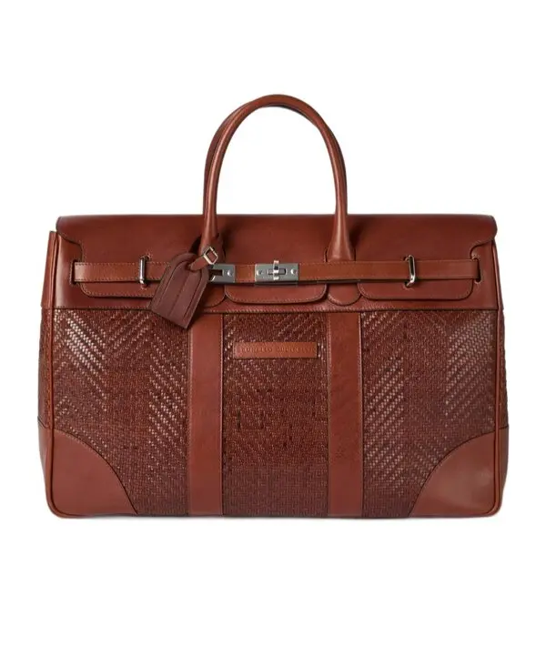 Brunello Cucinelli Braided Leather Travel Bag - Cognac