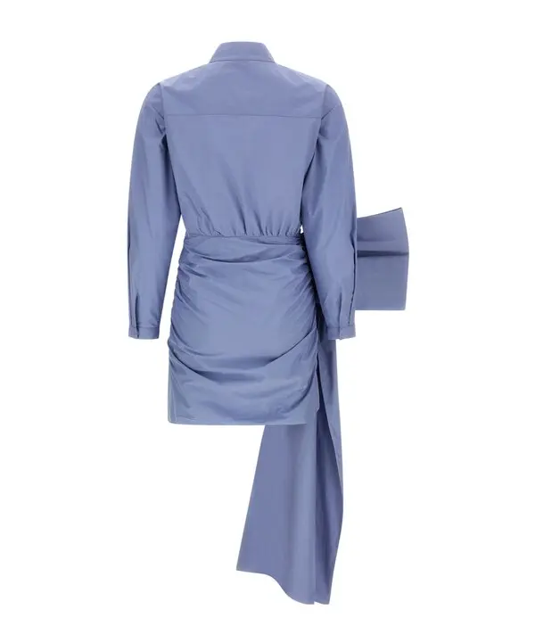 SELF-PORTRAIT Cotton Asymmetrical Bow Detail Mini Dress