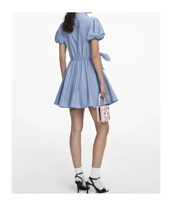 SELF-PORTRAIT Cotton Asymmetrical Bow Detail Mini Dress