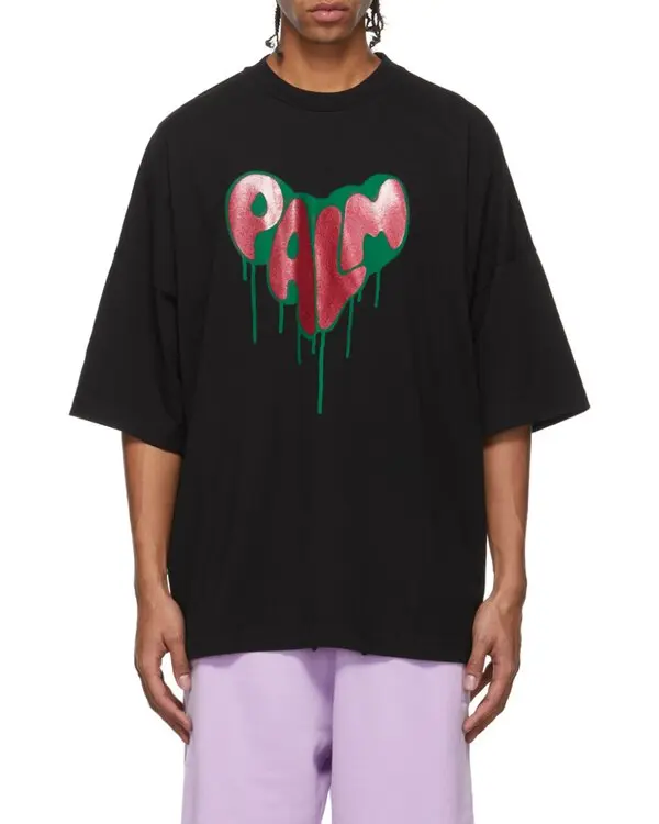 Palm Angels Spray Heart Cotton T-shirt - Black
