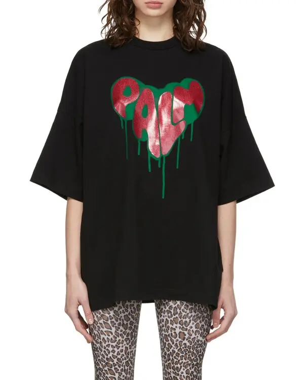 Palm Angels Spray Heart Cotton T-shirt - Black