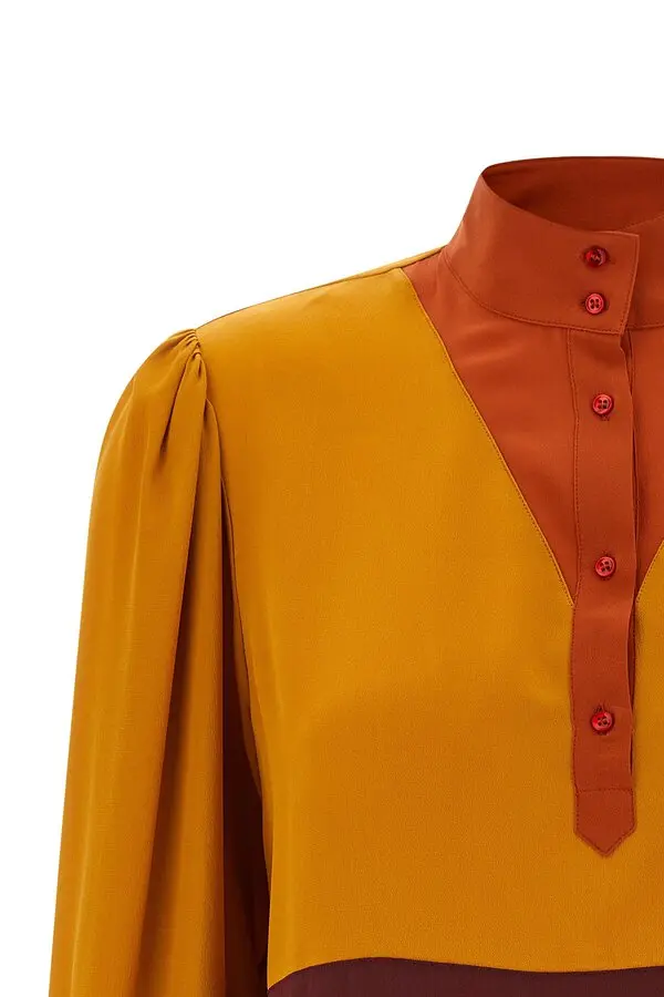 Saint Laurent Color-blocked Blouse With Button Details