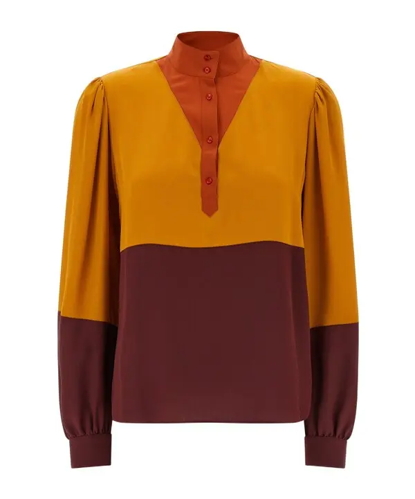 Saint Laurent Color-blocked Blouse With Button Details - Red