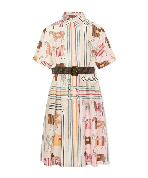 Fendi Horse-motif Striped Cotton Dress - Pink