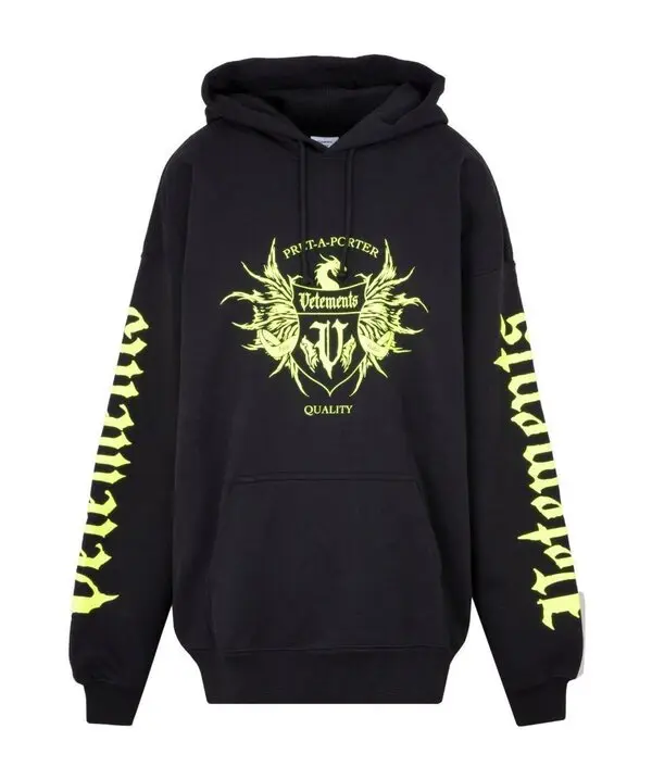 Vetements Logo-print Cotton-blend Hoodie - Black
