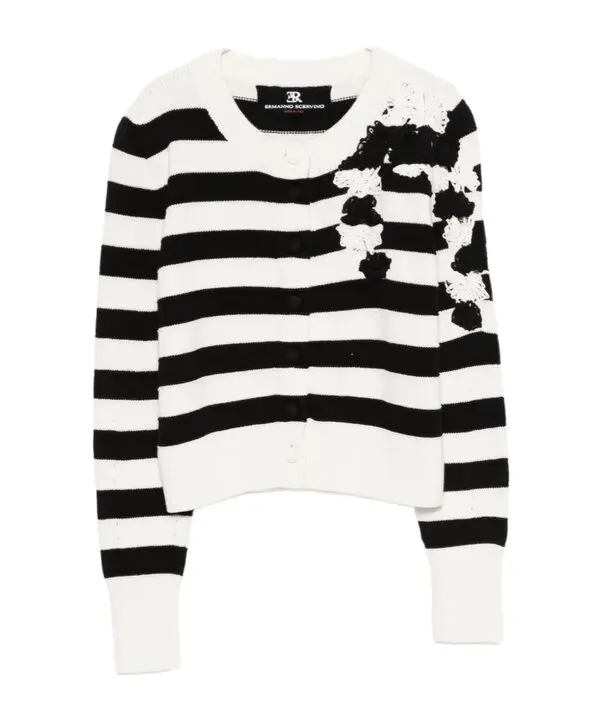 Ermanno Scervino Striped Floral Cardigan - Black And White