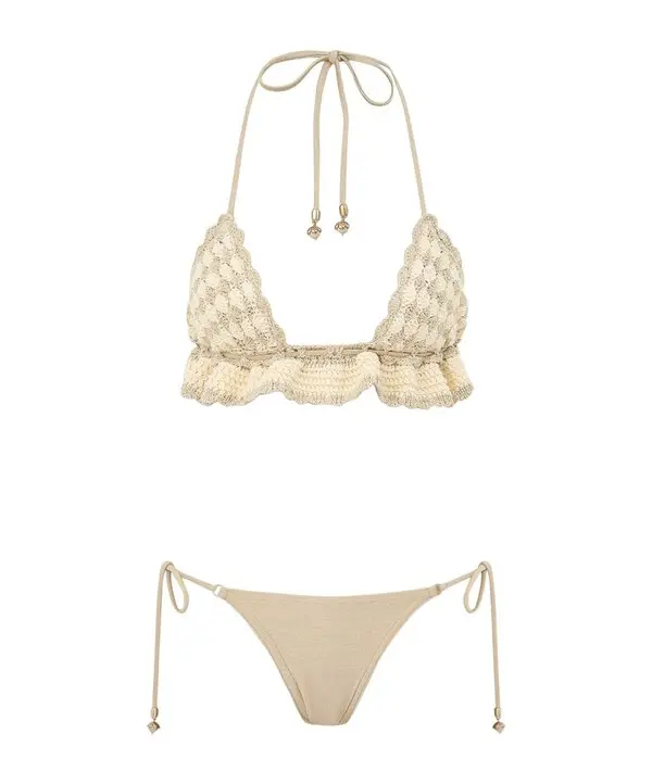 Zimmermann Wanderlust Crochet Bikini - Metallic Gold Cream