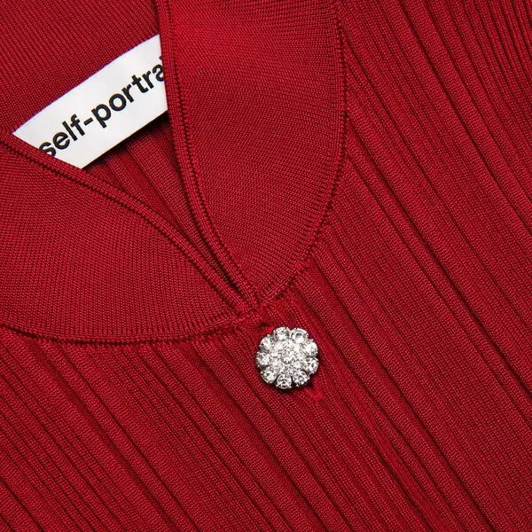 SELF-PORTRAIT Button-embellished Ribbed Cardigan