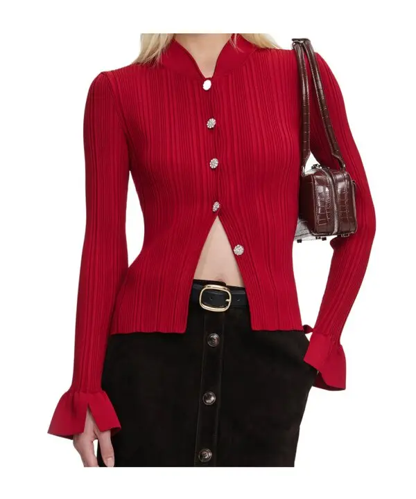 SELF-PORTRAIT Button-embellished Ribbed Cardigan