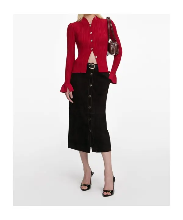 SELF-PORTRAIT Button-embellished Ribbed Cardigan