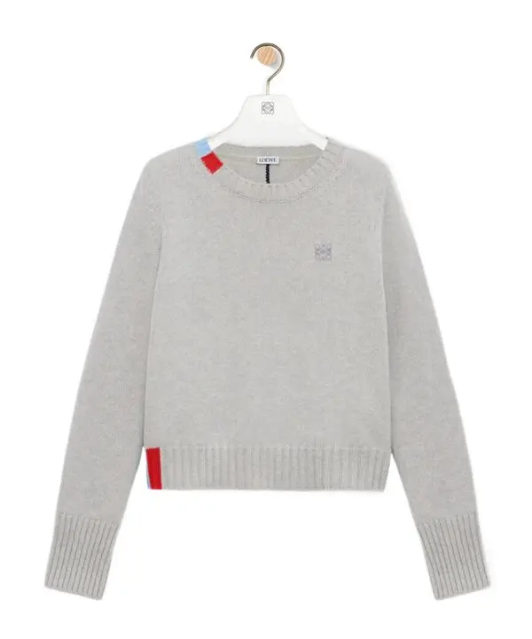 Loewe Anagram Embroidered Knitted Pullover - Light Blue/multicolour