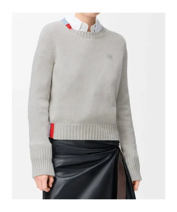 Loewe Anagram Embroidered Knitted Pullover - Light Blue/multicolour