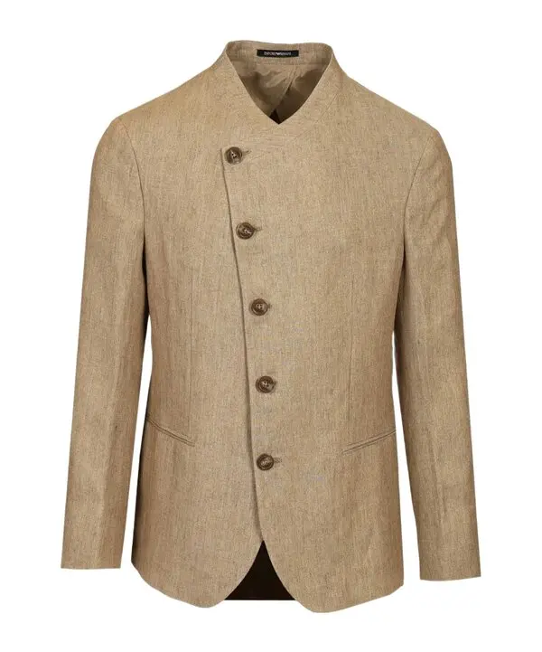 Emporio Armani Textured Diagonal Button Jacket - Beige