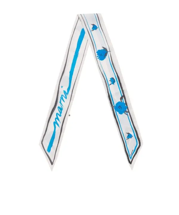 Marni Logo Print Skinny Scarf - Blue