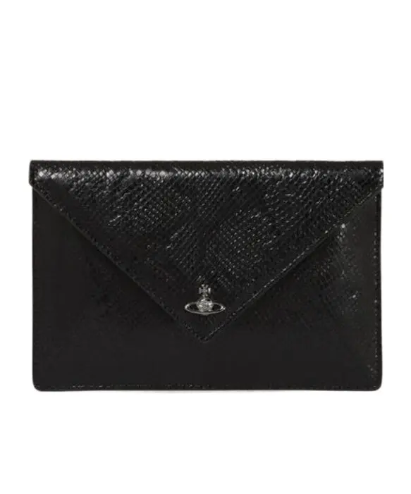 VIVIENNE WESTWOOD Python-effect Embossed Envelope Clutch - Black