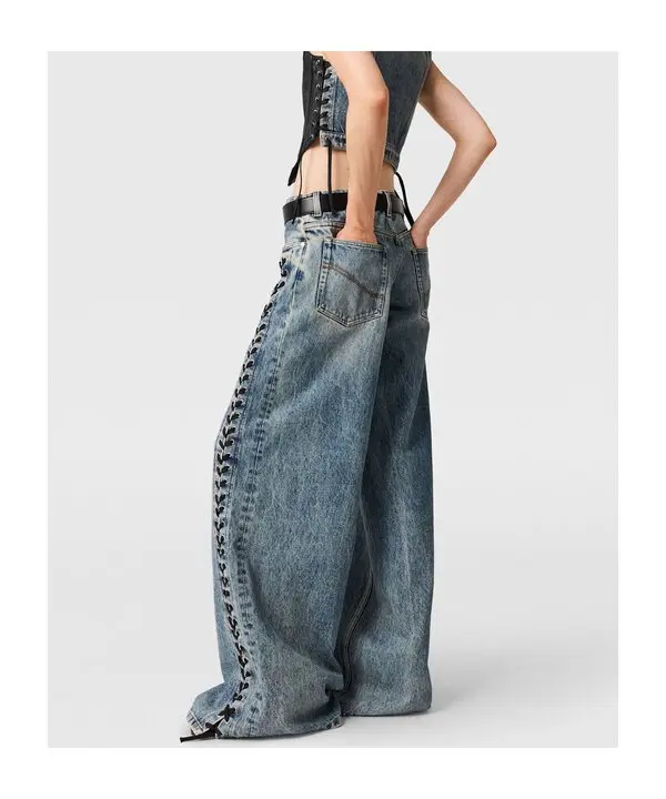 Stella McCartney Lace-up Wide-leg Jeans - Medium Blue