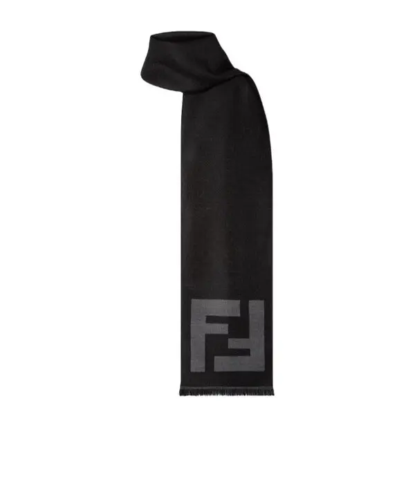 Fendi Ff Motif Fringed Scarf - Black