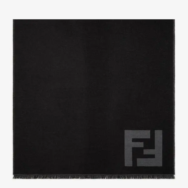 Fendi Ff Motif Fringed Scarf - Black