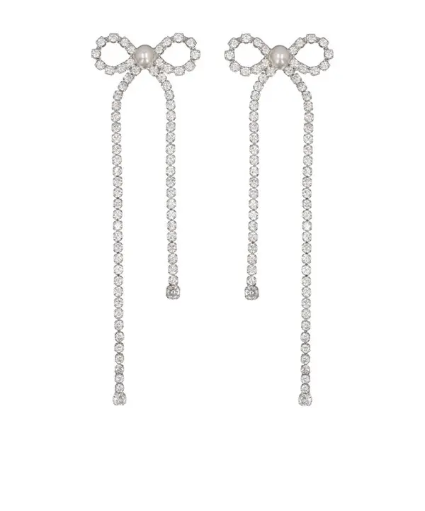 SELF-PORTRAIT Embellished Droplet Bow Earrings - White
