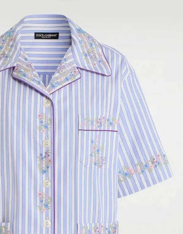 Dolce & Gabbana Striped Shirt With Floral Embroidery - Blue