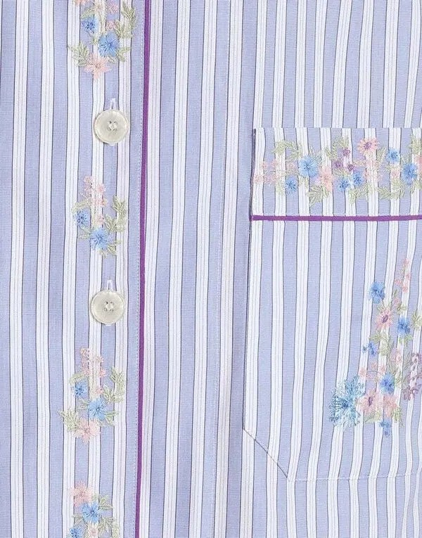 Dolce & Gabbana Striped Shirt With Floral Embroidery - Blue