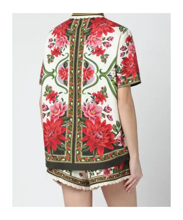Farm Rio Floral Print Linen-blend Short-sleeve Shirt - Multicolour