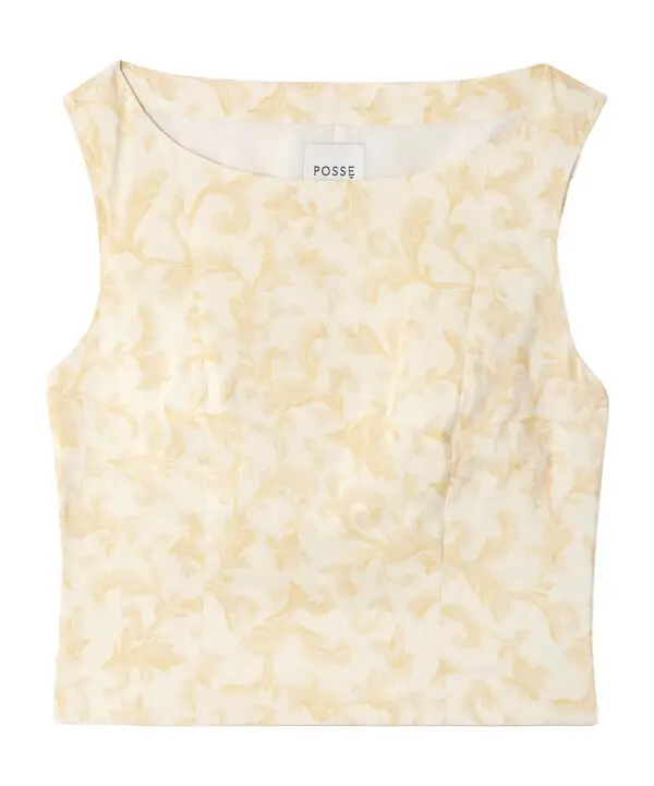 Posse Isla Sleeveless Floral Print Linen Silk Blend Top - Light Yellow