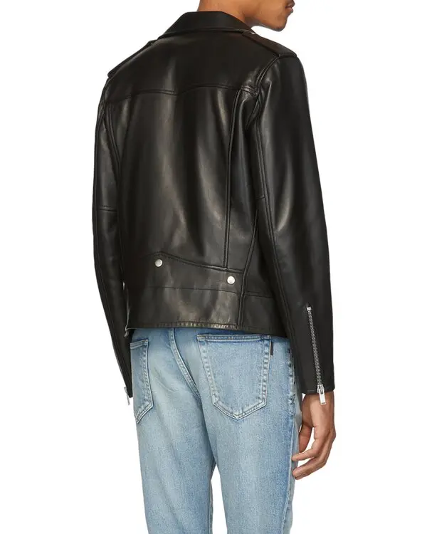 Saint Laurent Leather Biker Jacket With Zipper Detail - Black