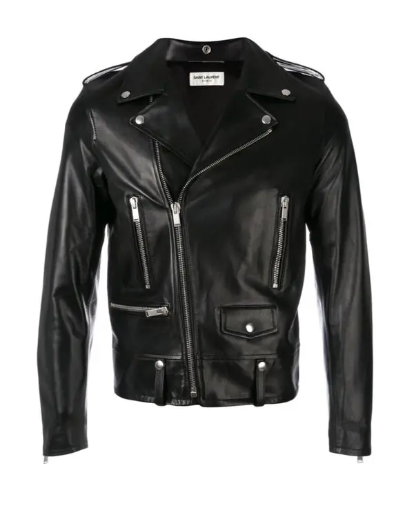 Saint Laurent Leather Biker Jacket With Zipper Detail