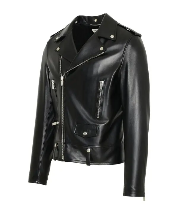 Saint Laurent Leather Biker Jacket With Zipper Detail