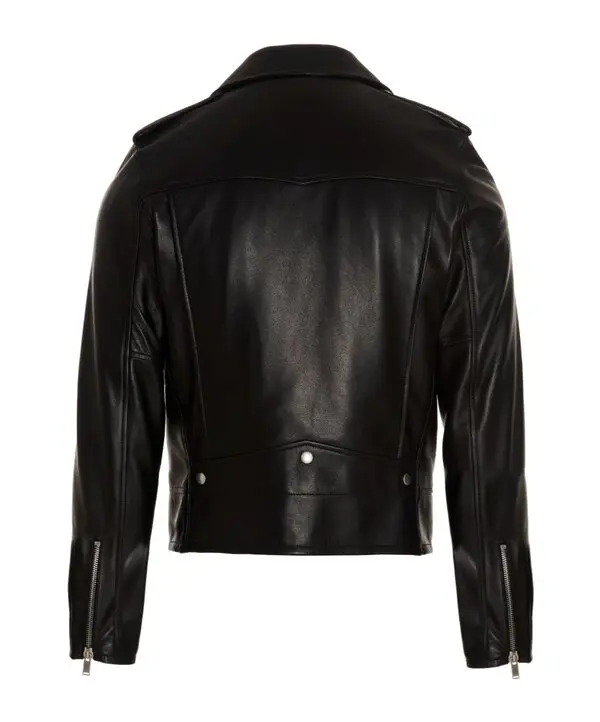 Saint Laurent Leather Biker Jacket With Zipper Detail
