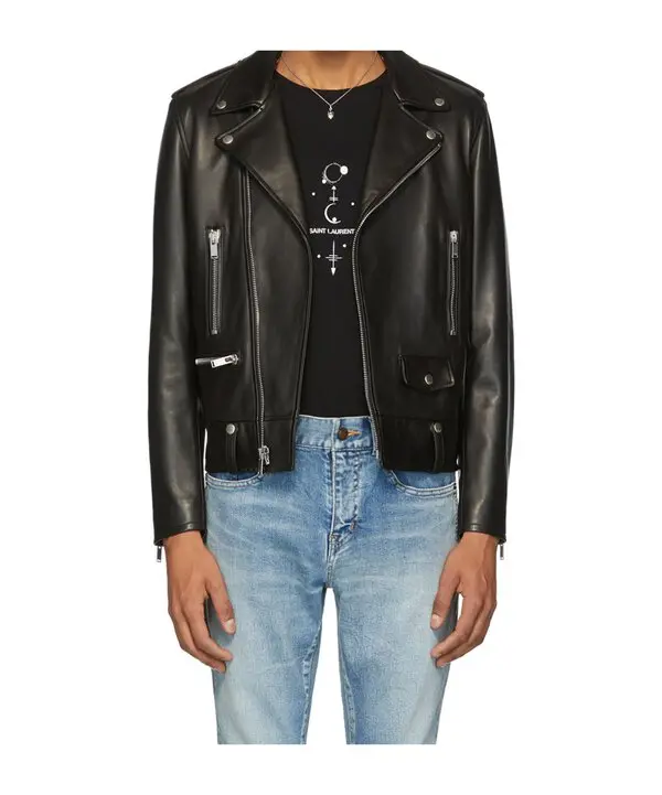 Saint Laurent Leather Biker Jacket With Zipper Detail