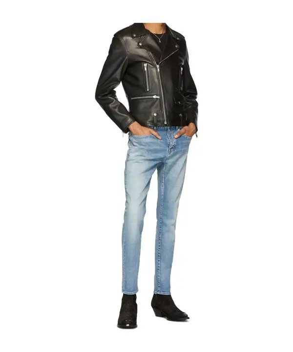 Saint Laurent Leather Biker Jacket With Zipper Detail