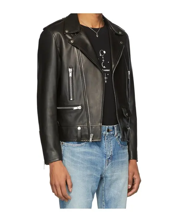 Saint Laurent Leather Biker Jacket With Zipper Detail