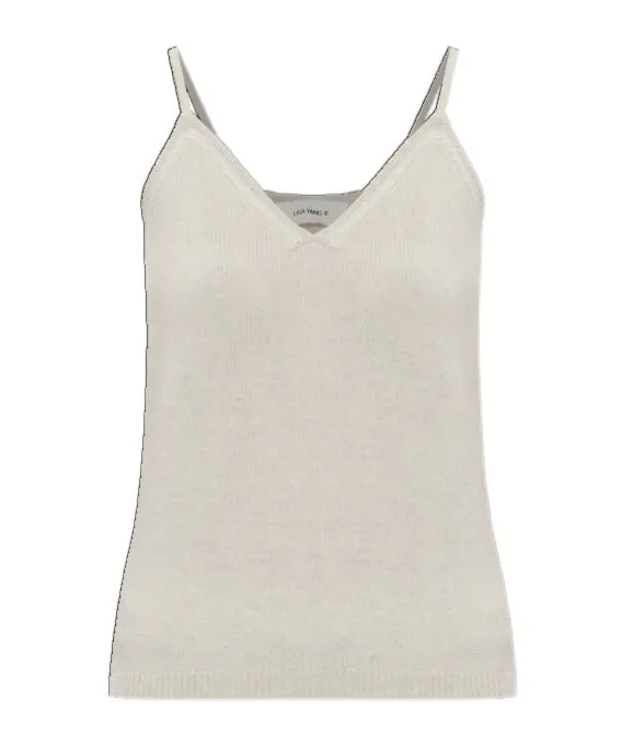 LISA YANG V-neck Spaghetti Strap Knit Top With Ribbed Details - White