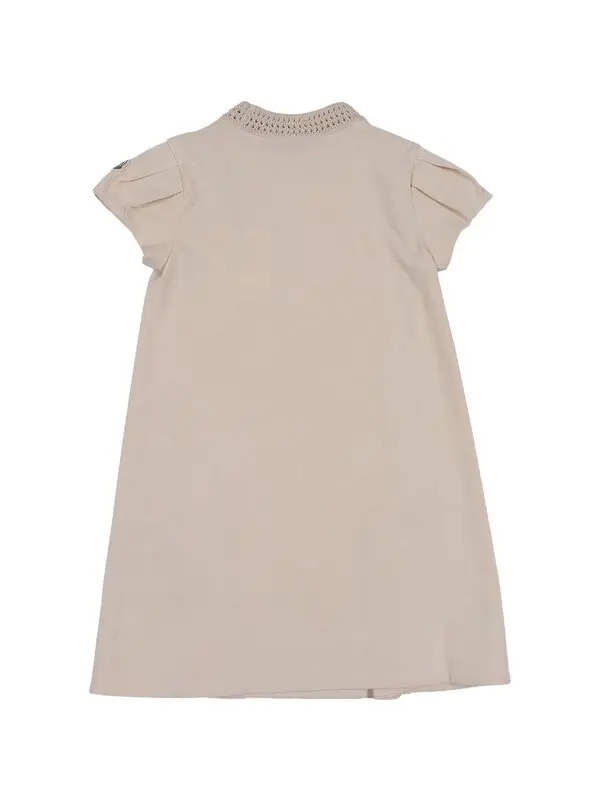 Moncler Short Sleeve Embroidered Logo Dress With Crochet Trim