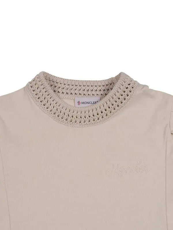Moncler Short Sleeve Embroidered Logo Dress With Crochet Trim