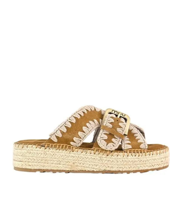 Mou Crossover Strapped Sandals With Logo Buckle - Cognac/retro Gold Buckle