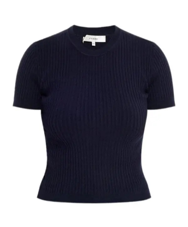 FRAME Ribbed Short-sleeved Crew Neck Sweater - Black