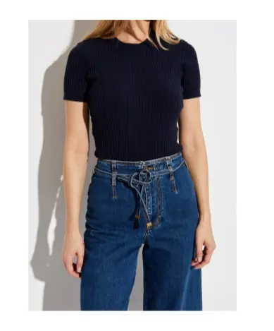 FRAME Ribbed Short-sleeved Crew Neck Sweater - Black