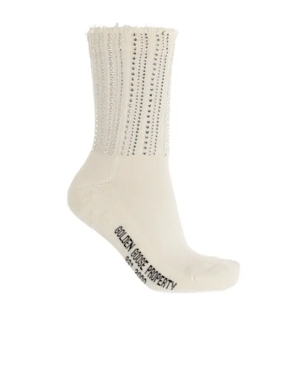 GOLDEN GOOSE Crystal Embellished Ribbed Socks - White