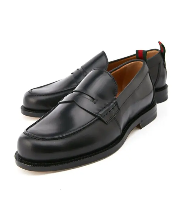 Gucci Almond Toe Loafers With Striped Webbing Detail