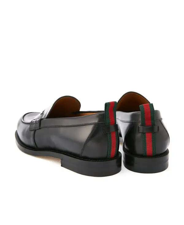 Gucci Almond Toe Loafers With Striped Webbing Detail