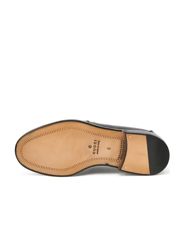 Gucci Almond Toe Loafers With Striped Webbing Detail