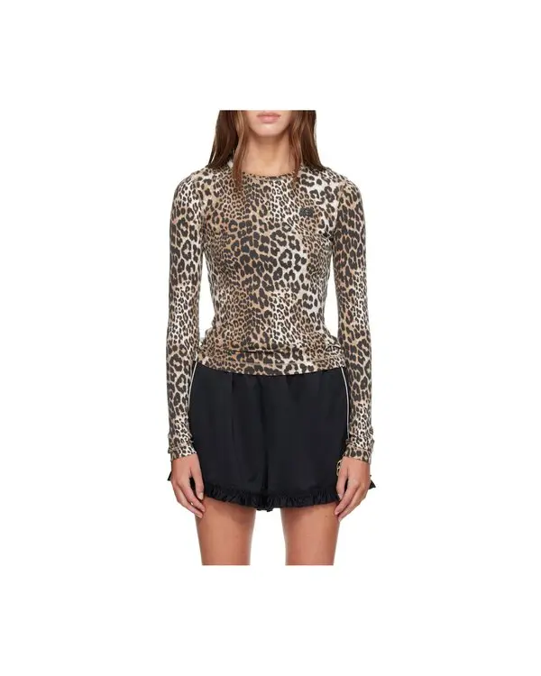 GANNI Leopard Print Long Sleeve Top - Multicolor